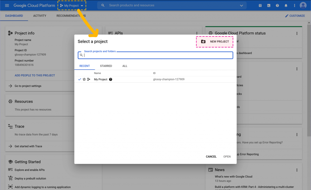 Get Google API key pair