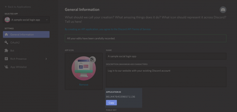 Get Discord API key pair