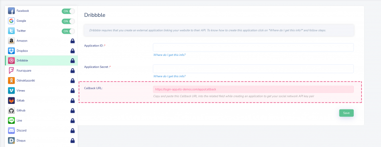 Get Dribbble API key pair